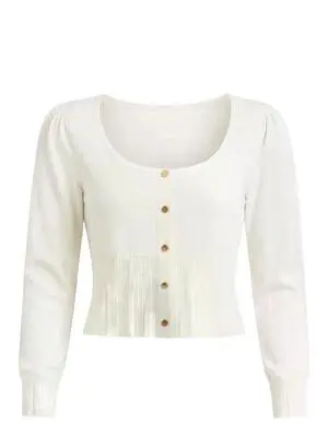 FRACOMINA Puff Sleeve Cardigan With Ribbed Hem - Neutrals
