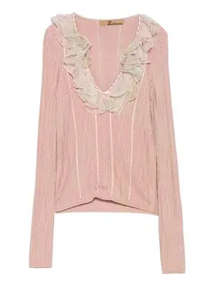 John Galliano Ruffled V-neck Sweater - Pink