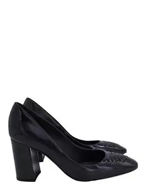 BOTTEGA VENETA Bottega Veneta Black Patent Leather Intrecciato Block Heel Pumps