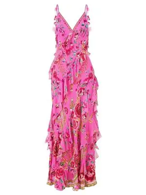 Camilla Asymmetrical Ruffled Maxi Dress - Pink