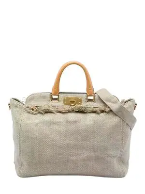 Prada Raffia Shopping Tote Satchel With Fringe Detail - Neutrals