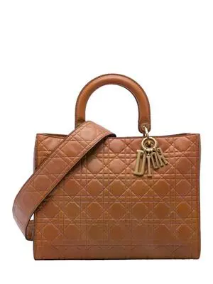 Dior Large Ultra Matte Calfskin Cannage Embossed Lady Satchel - Brown