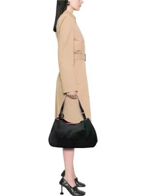 Fendi Zucchino Canvas Shoulder Bag - Black