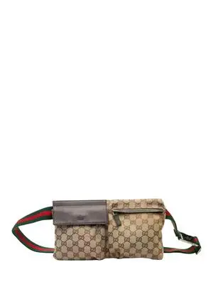 Gucci Gg Canvas Web Double Pocket Belt Bag - Neutrals