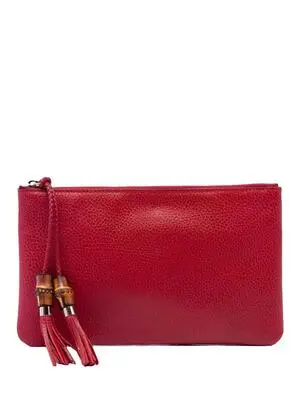 Gucci Calfskin Bamboo Clutch Bag - Red