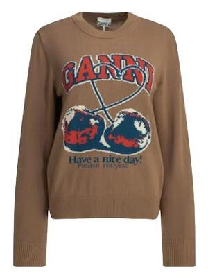 GANNI Cherry Crewneck Sweatshirt - Brown
