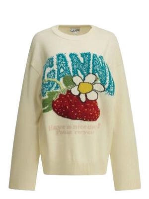 GANNI Strawberry Crewneck Sweater - White