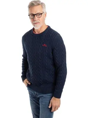 WEIRD FISH Griffen Cable Knit Jumper - Navy