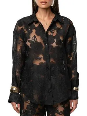 JLUXLABEL Organza Floral Blouse - Black