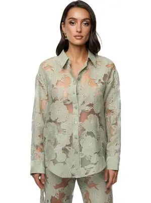 JLUXLABEL Organza Floral Blouse - Sage