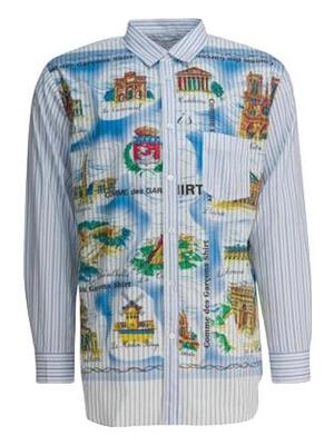 Comme Des Garçons Striped Print Shirt - Light Blue