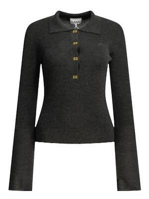 GANNI Logo Polo Shirt Sweater - Grey