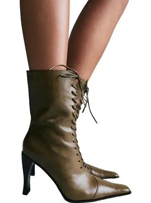 Jeffrey Campbell Sweet Talker Lace-up Boots - Olive Brushed