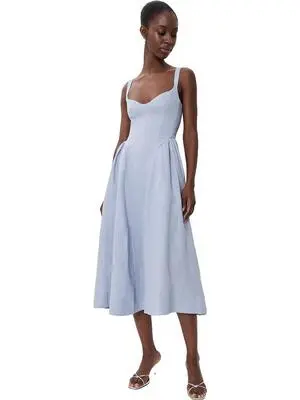 REFORMATION Birdie Linen Midi Dress - Cloud Blue