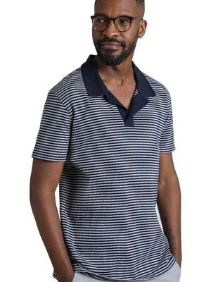 WEIRD FISH Virgil Short Sleeve Polo Shirt - Navy