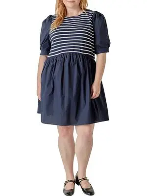 ENGLISH FACTORY English Factory Striped High-Low Knit Combo Dress