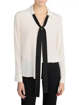 FRAME Contrast Tie Silk Shirt - Cream