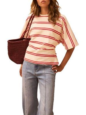 Mint Velvet Striped Batwing T-shirt - Red