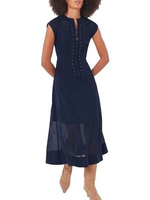 Mint Velvet Sleeveless Zip Front Sheer Panel Midi Dress - Blue