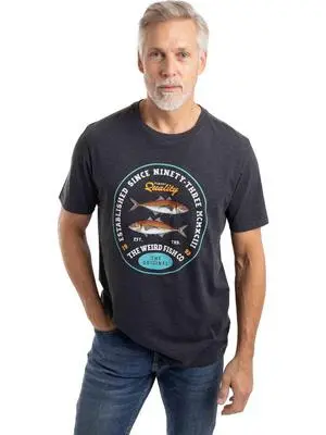 WEIRD FISH Fish Stamp Front Print Graphic T-shirt - Black