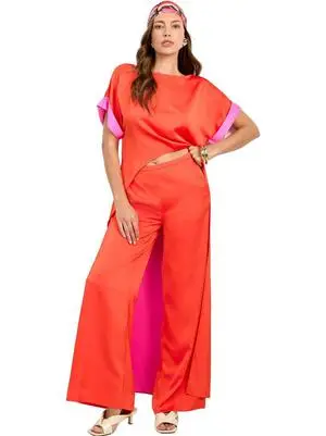 Trina Turk Trina Turk Mattiah Satin Top With Maxi Train Red