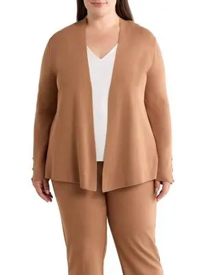 Anne Klein Open Front Cardigan With Button Cuffs - Vicuna