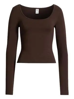 Bp. BP. Deep Scoop Neck Long Sleeve Cotton Blend Tee Brown Coffee