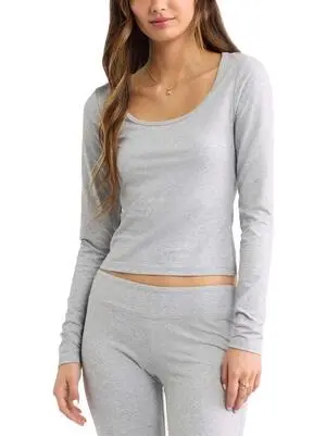 Bp. Deep Scoop Neck Long Sleeve Cotton Blend Tee - Grey Soft Heather
