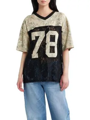 GOLDEN HOUR Camouflage Lace V-neck T-shirt - Camo