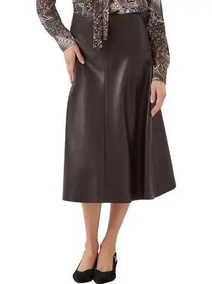 Karen Kane Faux Leather A-line Midi Skirt - Chocolate