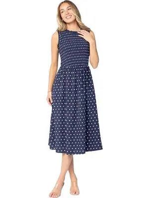 BALTIC BØRN Alex Smocked Midi Dress - Navy Dot