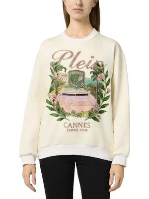 Philipp Plein Embellished Fleece Sweatshirt - Offwhite