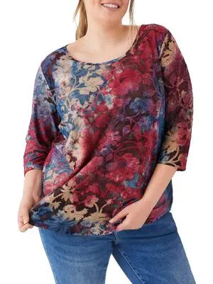 Karen Kane Floral Burnout Shirttail Top - Wine