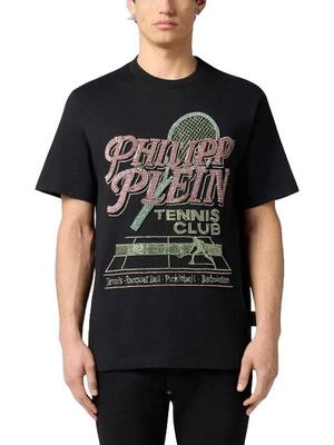Philipp Plein Round Neck T-shirt Tennis Club Strass - Black