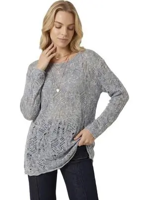 MODENAIRE Open Knit Pullover Sweater With Distressed Texture - Blue