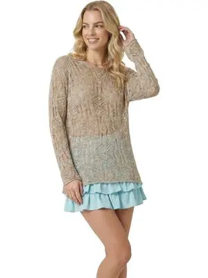 MODENAIRE Open Knit Pullover Sweater With Distressed Texture - Gray