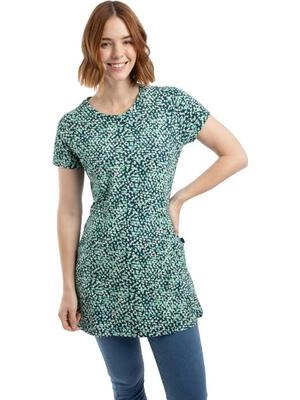 WEIRD FISH Printed Jersey Slub Tunic Top - Deep Teal