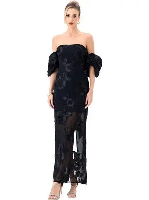 BARIANO Sirenne Puff Sleeve Off-shoulder Midaxi Dress - Black