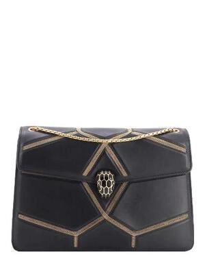 BVLGARI Glam Rebel Serpenti Forever Shoulder Bag Chain Embellished Quilted Leather Medium - Black