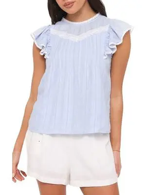 PETAL & PUP Lace Inset Ruffle Top - Light Blue