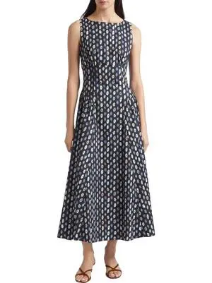 STAUD STAUD Gwen Drop Waist A-Line Midi Dress