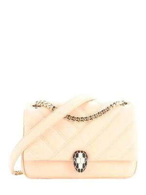 BVLGARI Serpenti Cabochon Shoulder Bag Diagonal Quilted Leather Small - White