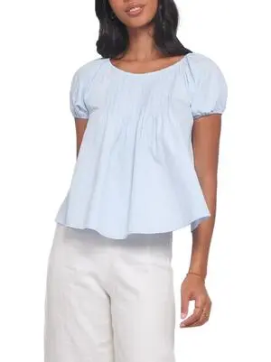 PETAL & PUP Abbot Pleated Cotton Top - Blue