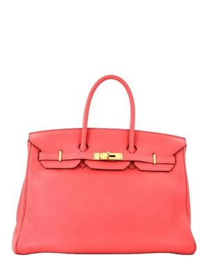 Hermès Birkin Handbag Pink Clemence With Gold Hardware 35 Red