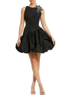 Mac Duggal Embellished Bubble Hem Mini Dress - Black