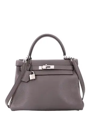 Hermès Kelly Handbag Clemence With Palladium Hardware 28 - Grey