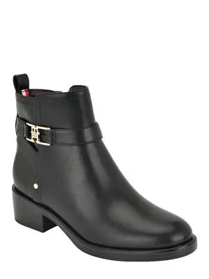 Tommy Hilfiger Idala Faux Leather Block Heel Bootie - Black