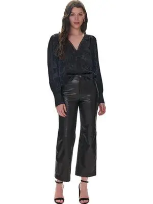 Rebecca Taylor Madison Crop Kick Flare Lamb Leather Trousers - Noir