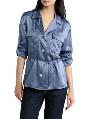 Rag & Bone Rag & Bone Sonny Silk Shirt With Drawstring Waist Faded Blue