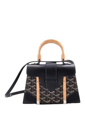 Goyard Structured Saigon Top Handle Bag Coated Canvas With Leather Mini - Black